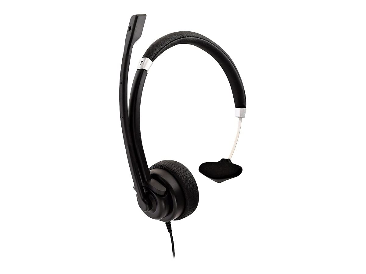 V7 Deluxe Mono Headset, USB, Boom Mic, Adjustable Headband for PC, Mac ...