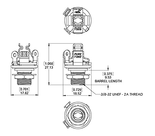 Pure Tone Multi Contact 1/4 Inch Mono Output Jack 5 Pack | Dual Tensio ...