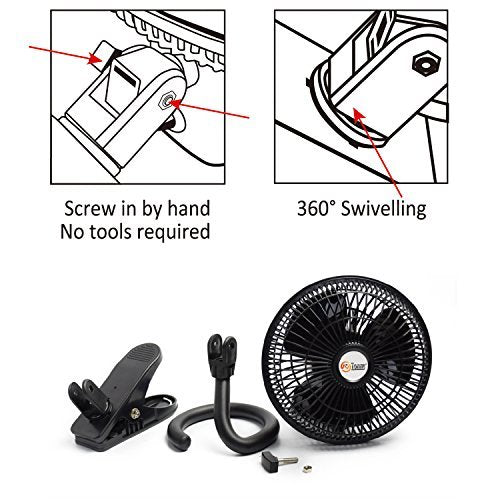Tn Tonny Clip On Fan, Ac 110V 6 Inch Adjustable Clip Table Fan With 2 ...