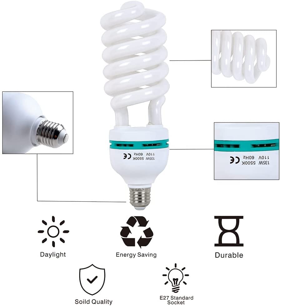 Skytex 2Pcs 135W Light Bulb 5500K Cfl Daylight Spiral Softbox Lighting ...