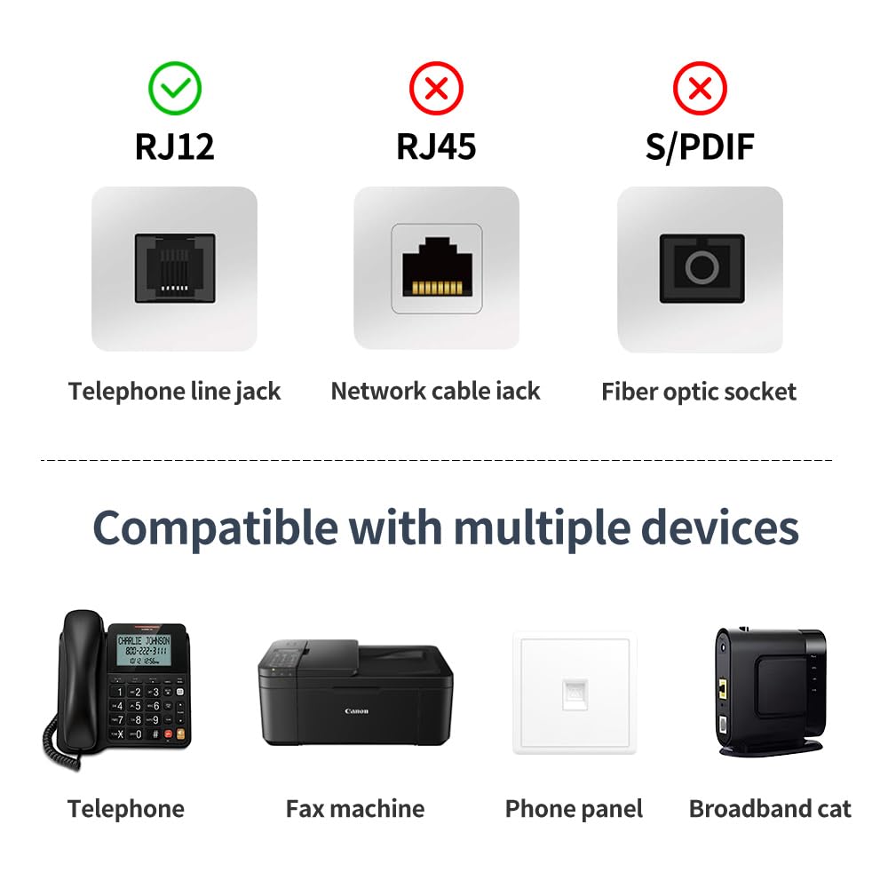 Xanham Rj12 Cable Short 1 Foot Telephone Line Cord With 6P6C Connector ...