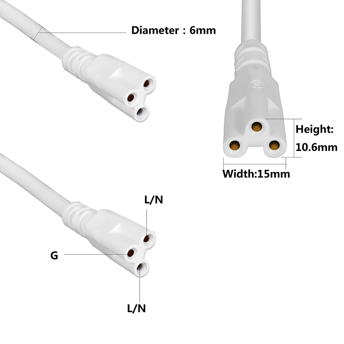 Gocuces T5 T8 Extension Cords,10Ft Lamp Connecting Wires,3 Prong Power ...