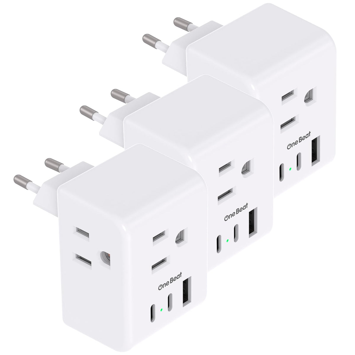 3 Pack European Travel Plug Adapter, One Beat International Power Plug ...