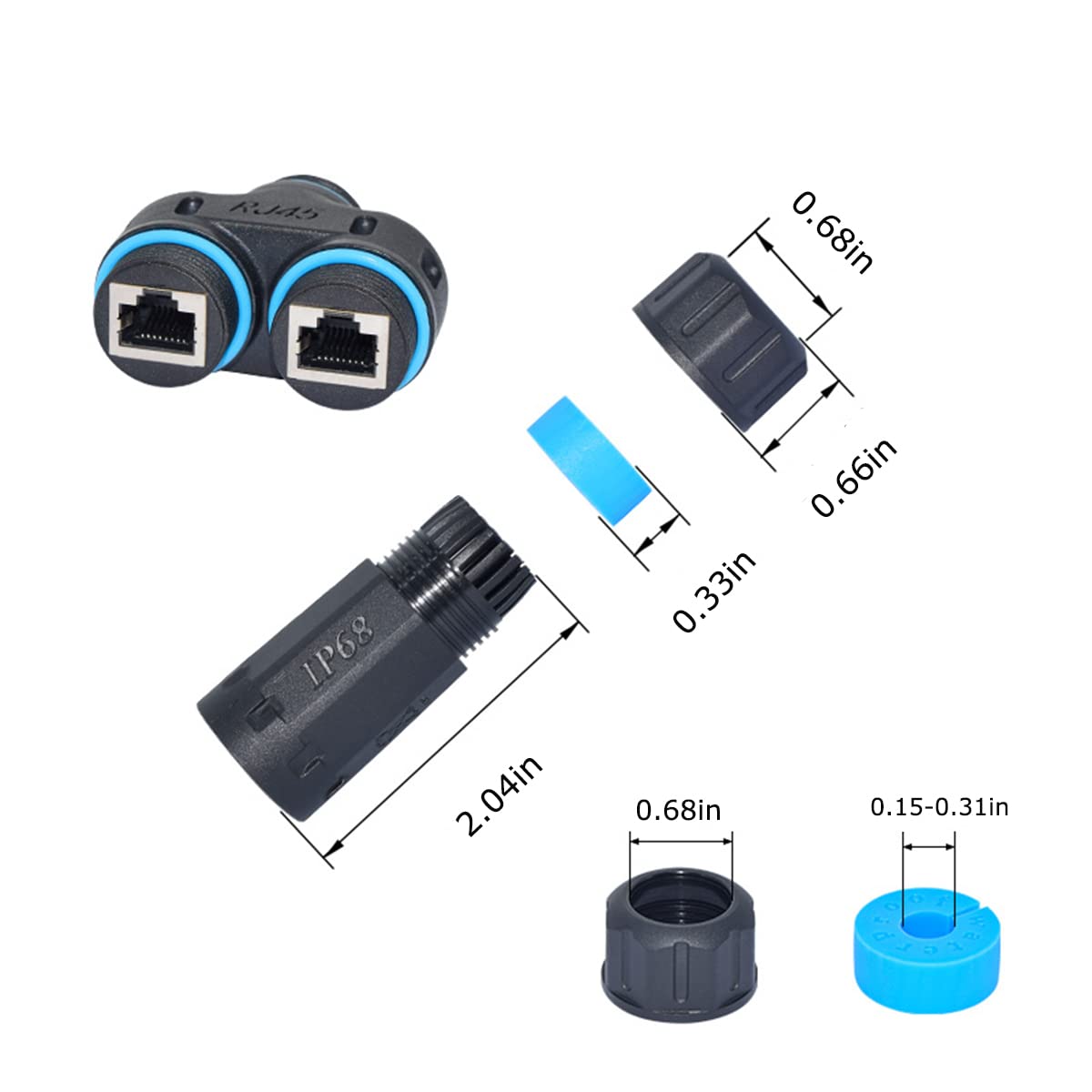 Zuzong Ip68 Waterproof Rj45 Coupler Splitter, Waterproof Ethernet Coup ...