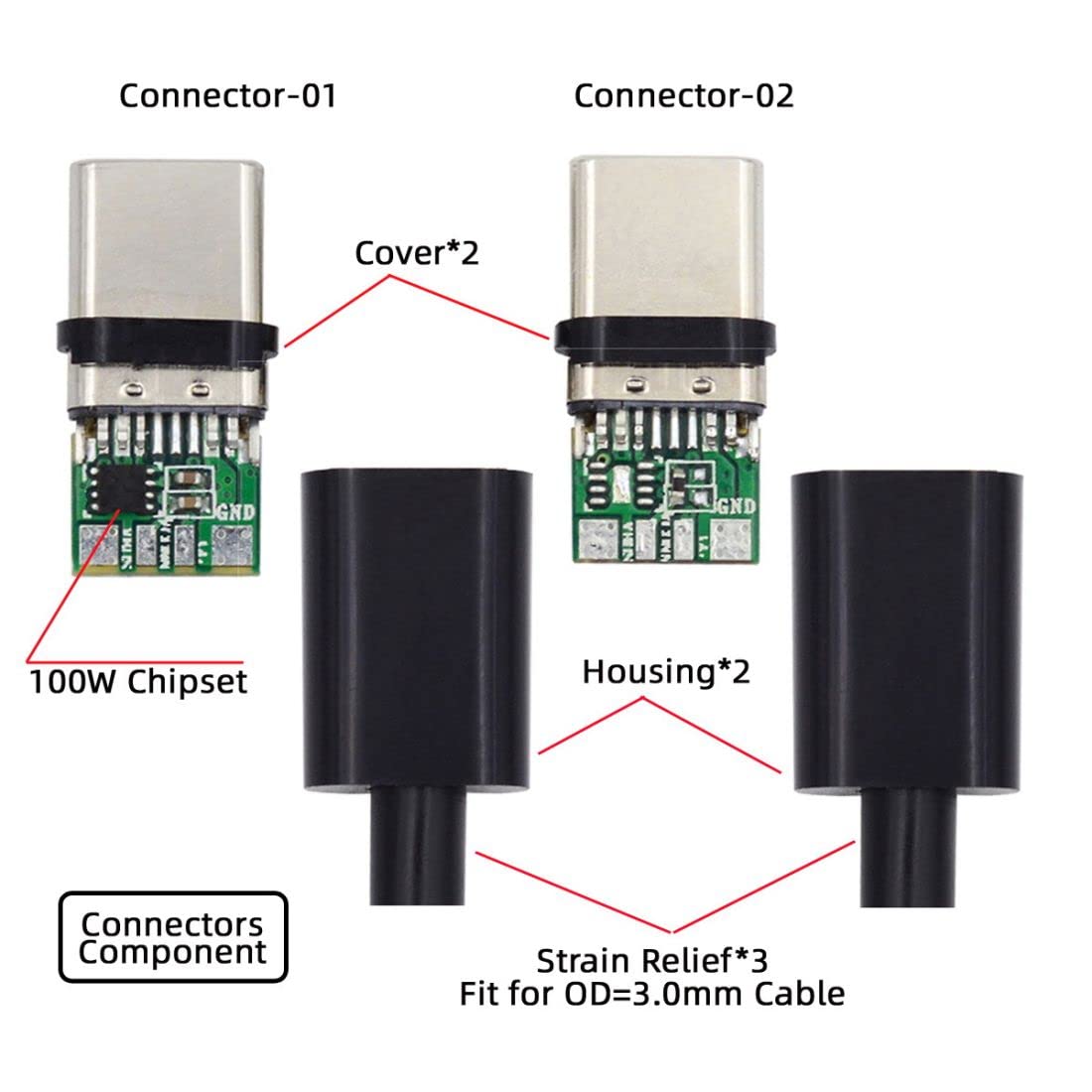 chenyang 2 Pack USB C DIY Connector USB 3.1 Type C 24Pin PD100W Male ...