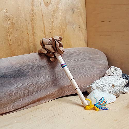 Natural Cacho Seed Pod Shell Nut Shaker Bamboo Wooden Handle Stick Rat ...