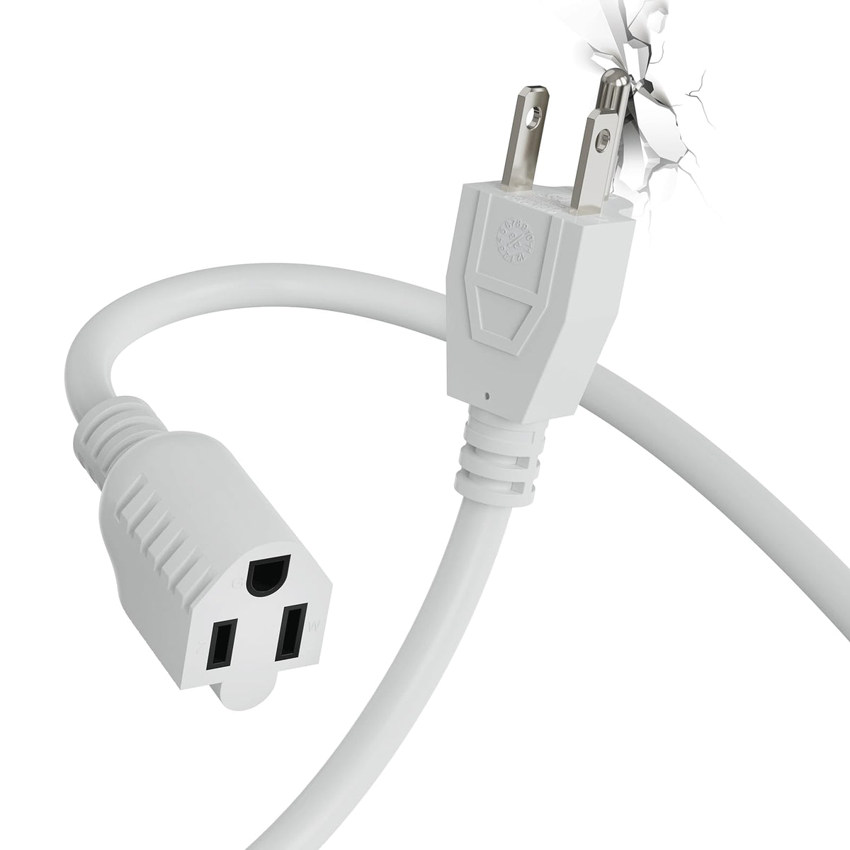 Plugtul 3 Ft Extension Cord White, Short Power Cord, Indoor/Outdoor 16 ...