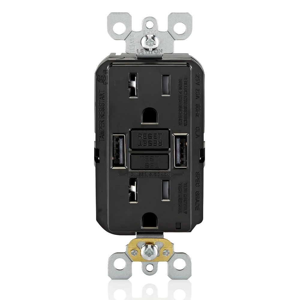 Leviton 15A SmartlockPro GFCI Combination Type A USB in-Wall Charger ...