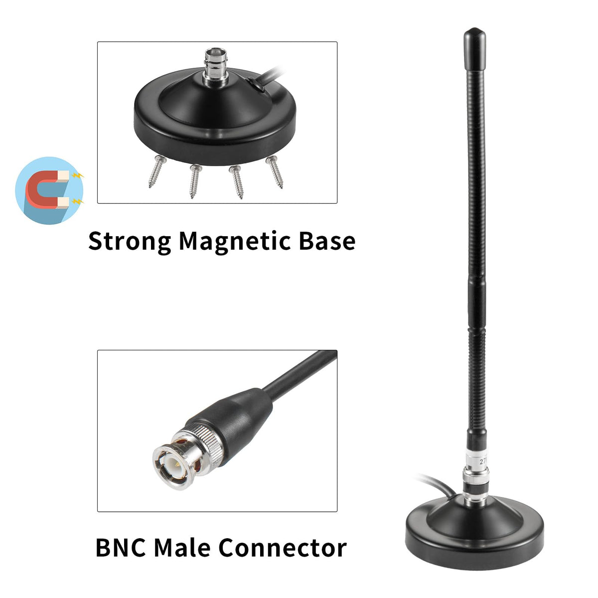 Eifagur Long Range 27MHz Heavy Duty Magnetic Base Soft Whip CB Radio A ...