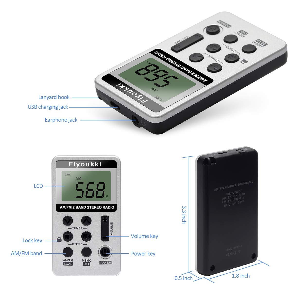 Pocket Small Radio By Flyoukki, Personal Mini Am Fm Portable Digital T ...