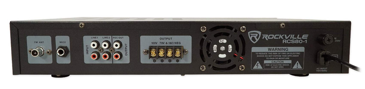 Rockville RCS80-1 60 Watt 70V Commercial Amplifier, Bluetooth, 2 Mic ...