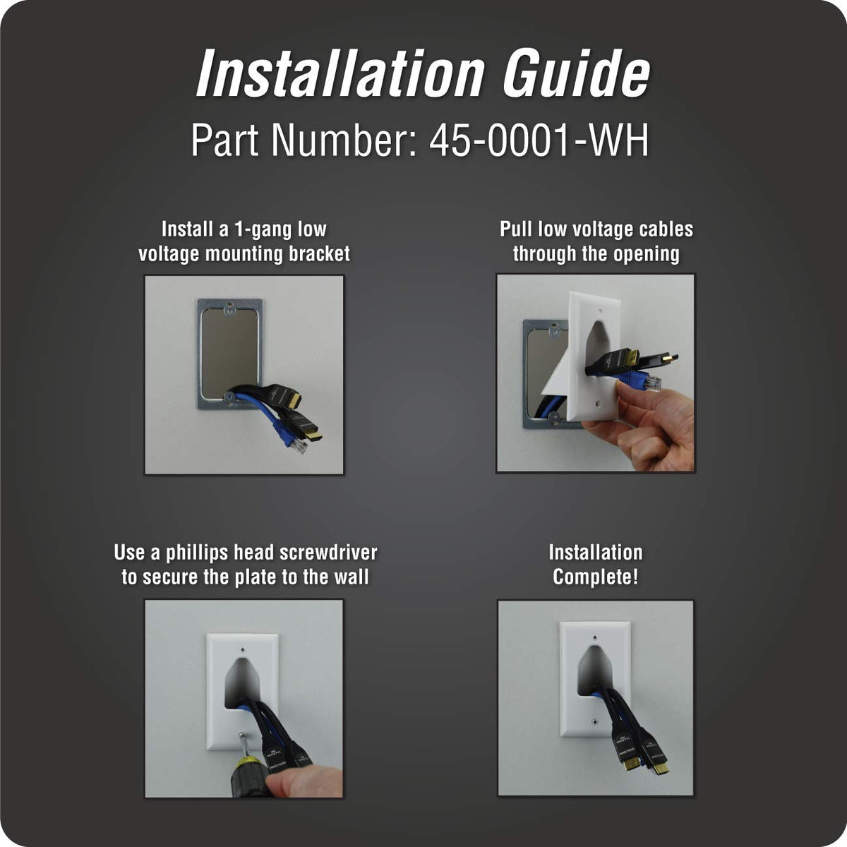 Data Comm Electronics 45 6001 Wh S 1 Gang Recessed Low Voltage Cable P ...