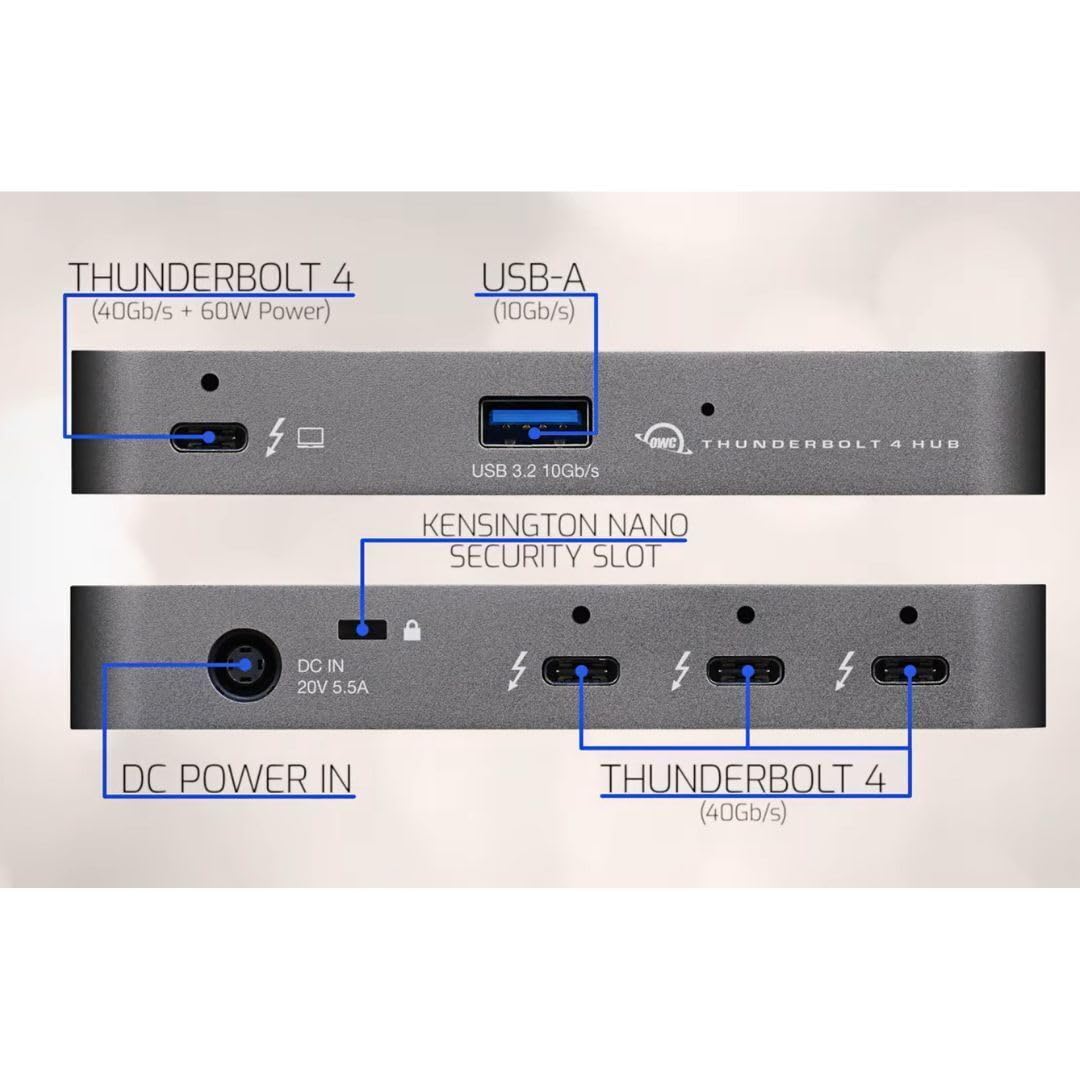 OWC 5 Port Thunderbolt Hub - 60W Charging, (3) Thunderbolt 4 (USB-C ...
