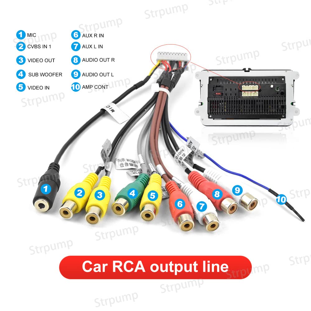 Strpump Car Radio Stereo 20Pin Rca Audio Video Cables W/Subwoofer Outp ...