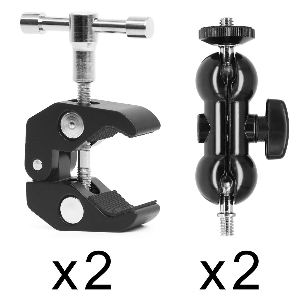 2Pack Camera Clamp Mount Monitor Mount Bracket Double Ballhead Ball Arm ...