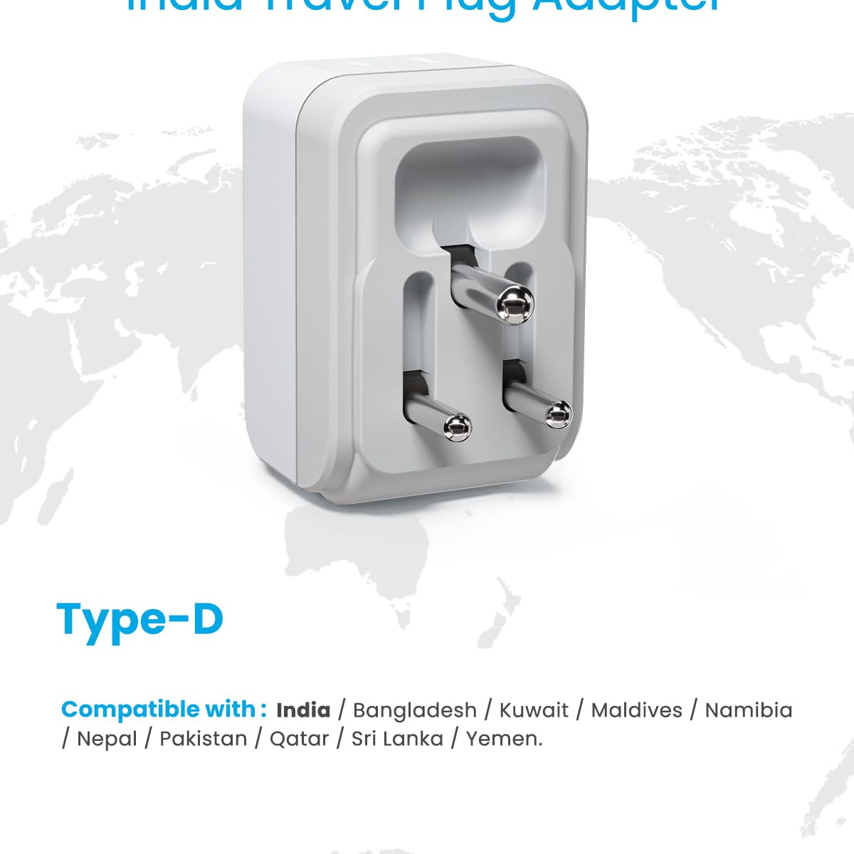 2 Pack Us To India Plug Adapter, Vintar Foldable India Power Adapter ...