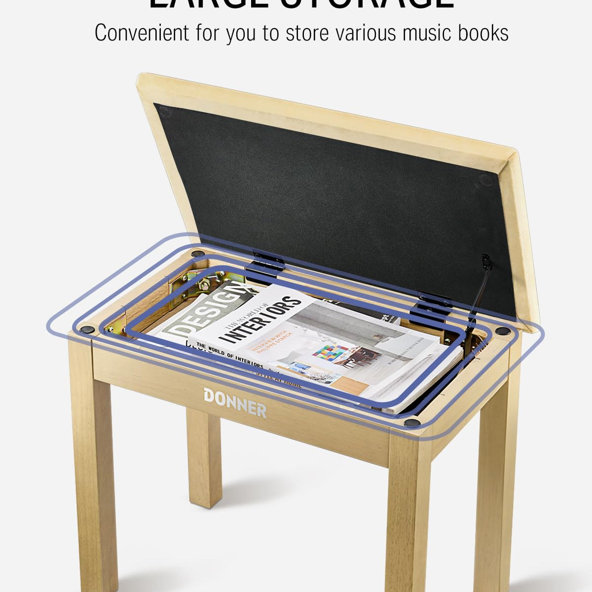 Donner Piano Bench With Storage, Solid Wood Keyboard Bench Piano Bookc ...