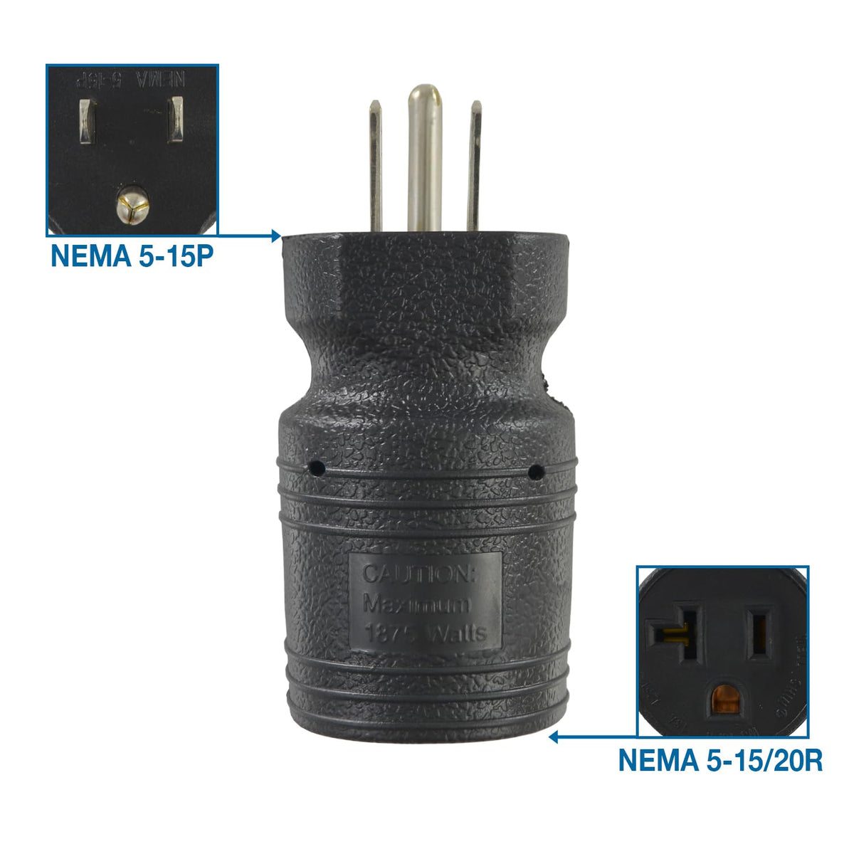 Conntek 30129 15A to 15/20A Plug Adapter ,Black – Electroeshop