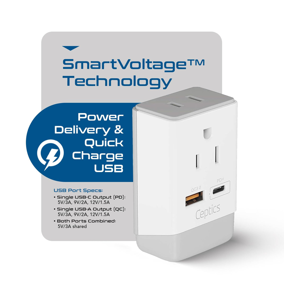 Ceptics UK Ireland Power Plug Adapter 2 Pack Set, QC 3.0 & PD, Safe ...