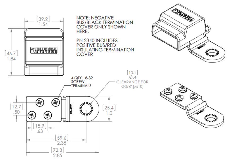 Blue Sea Systems 2340 Battery Terminal Mount Tin-plated Copper BusBars ...