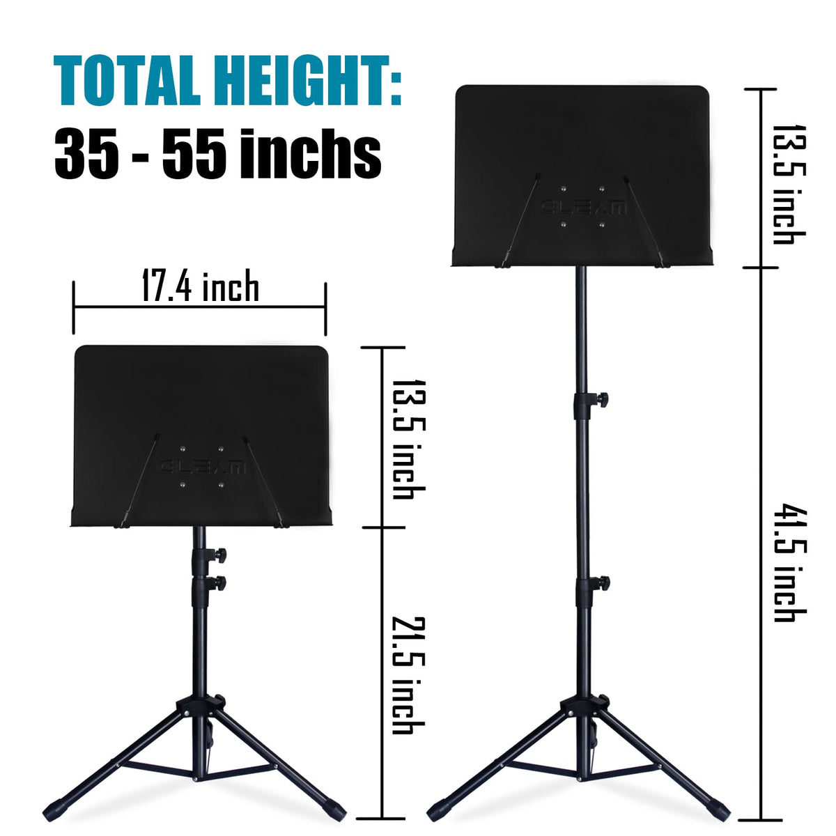 GLEAM GMS-009 Sheet Music Stand - Full Metal, 55cm, with Carrying Bag ...