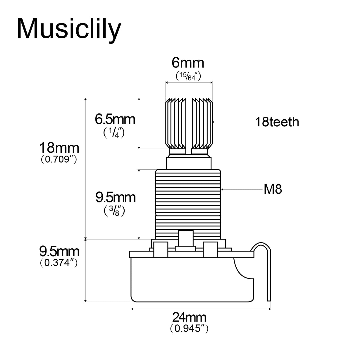 Musiclily A500K Mini Guitar Pots Split Shaft Long Audio Taper Guitar P ...