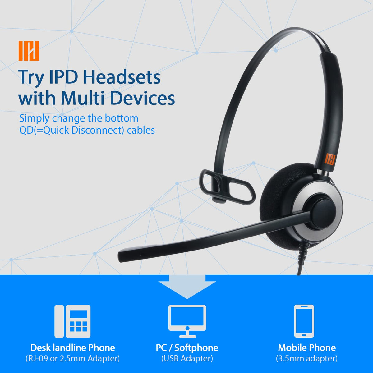 IPD IPH-160 Phone Headset with Noise Cancelling Microphone for Office ...