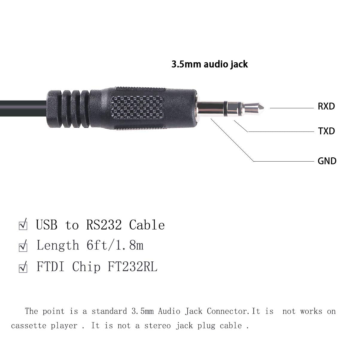 Green-utech 6FT USB to RS232 3.5mm Audio Jack Serial Adapter Cable ...