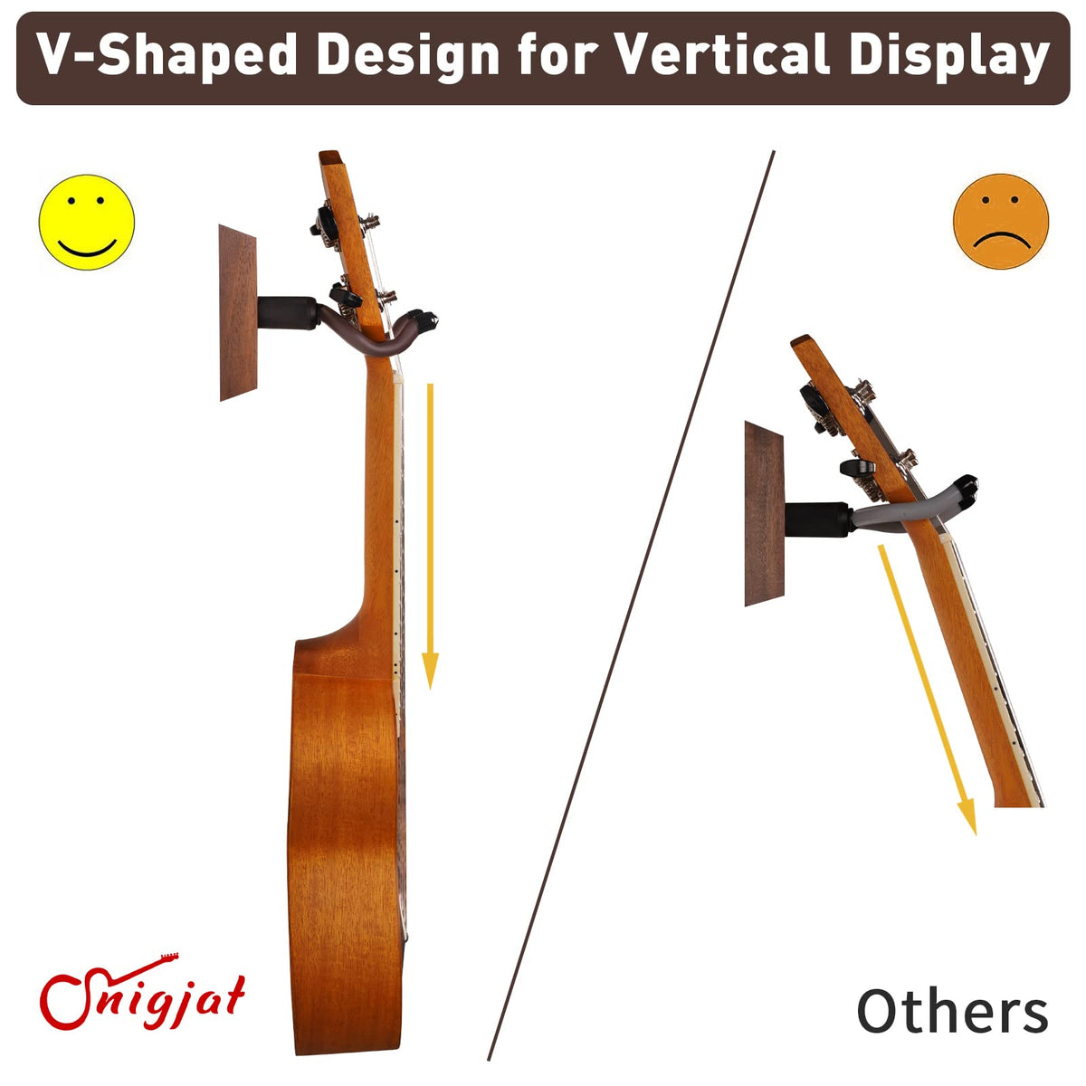 SNIGJAT Ukulele Wall Mount 2 Pack, Ukelele Hanger for Wall Vertical ...