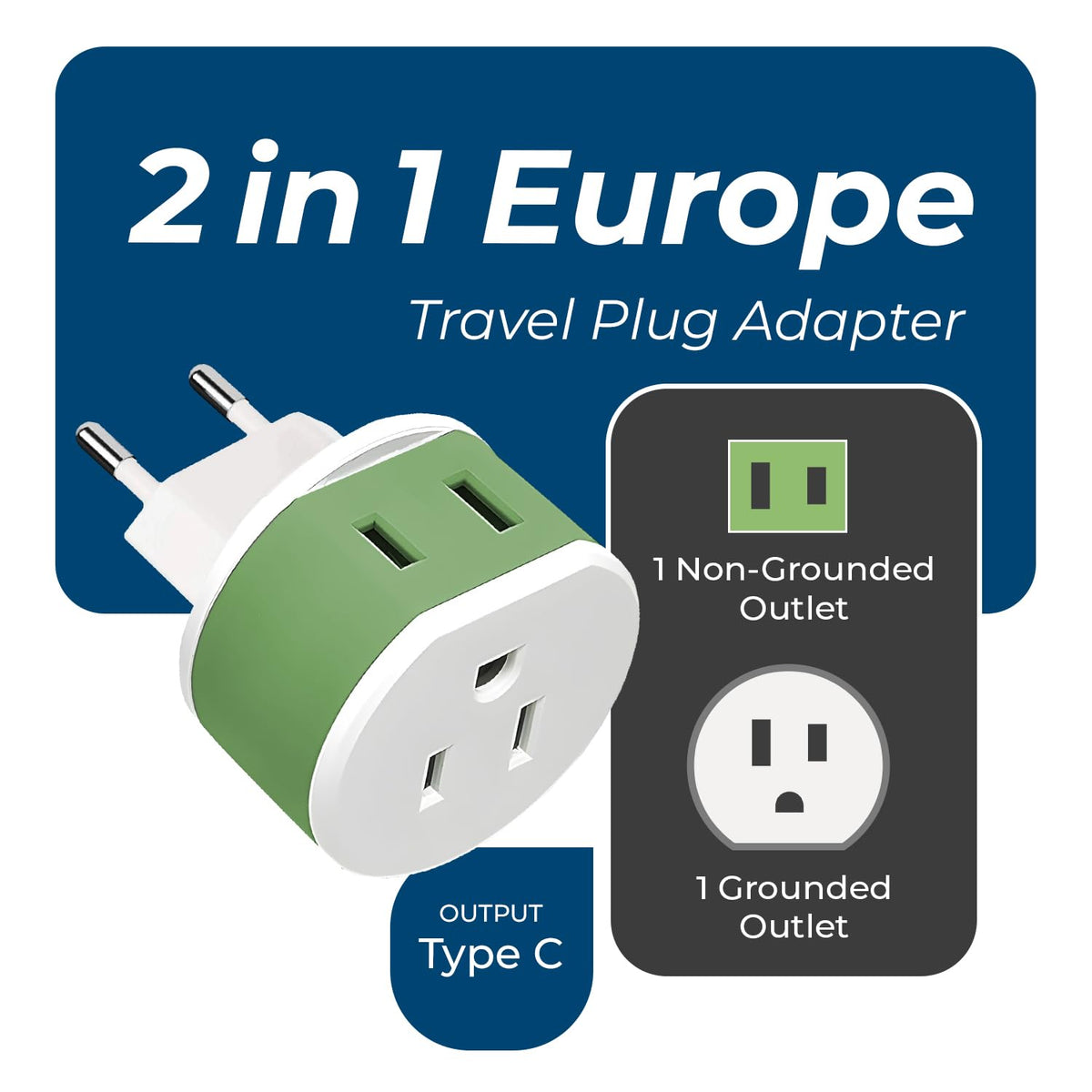 Orei European Power Plug Adapter, With 2 Usa Inputs Travel 3 Pack Type ...