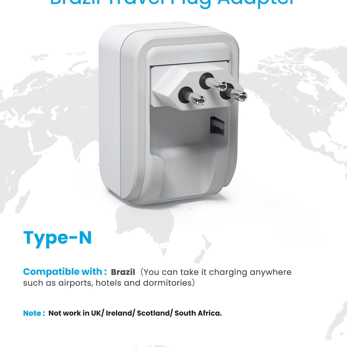 2 Pack Brazil Power Adapter Travel Plug, Vintar Foldable Type N Plug ...
