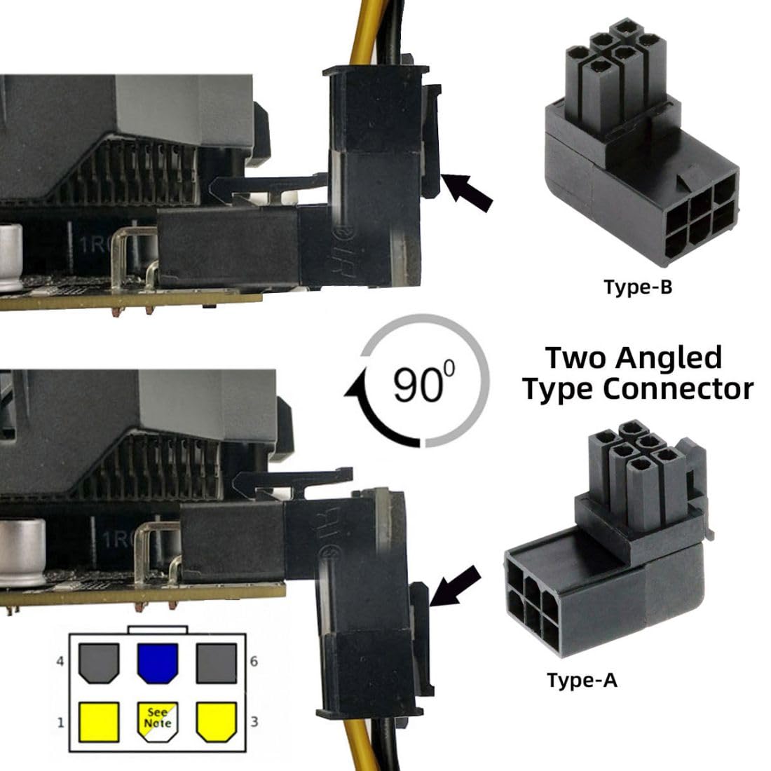 chenyang 2 Pack ATX 6Pin 90 Degree Angled GPU Graphics Card Power Conn ...