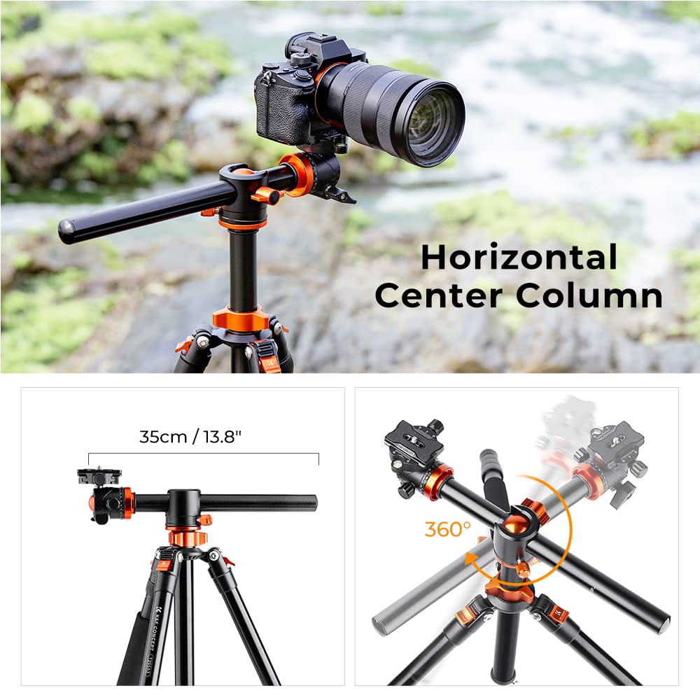 K&F Concept 73 Inch /186Cm Camera Tripod,Transverse Center Column Alum ...