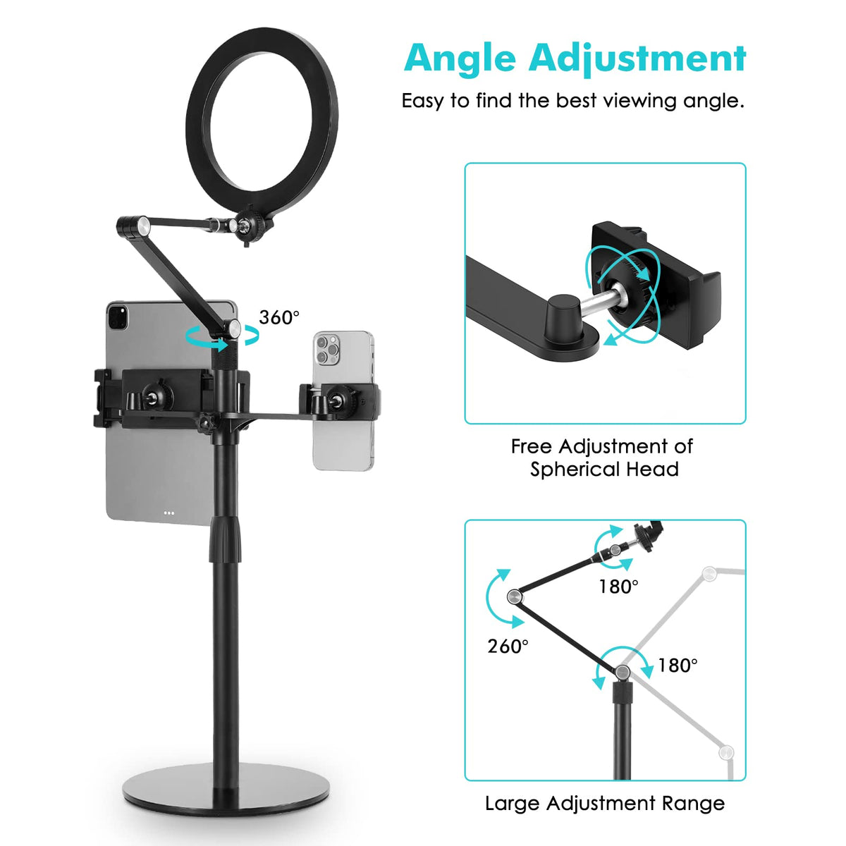 viozon 3 in 1 Selfie Desktop Live Stand, Height Adjustable/Overhead, 8 ...