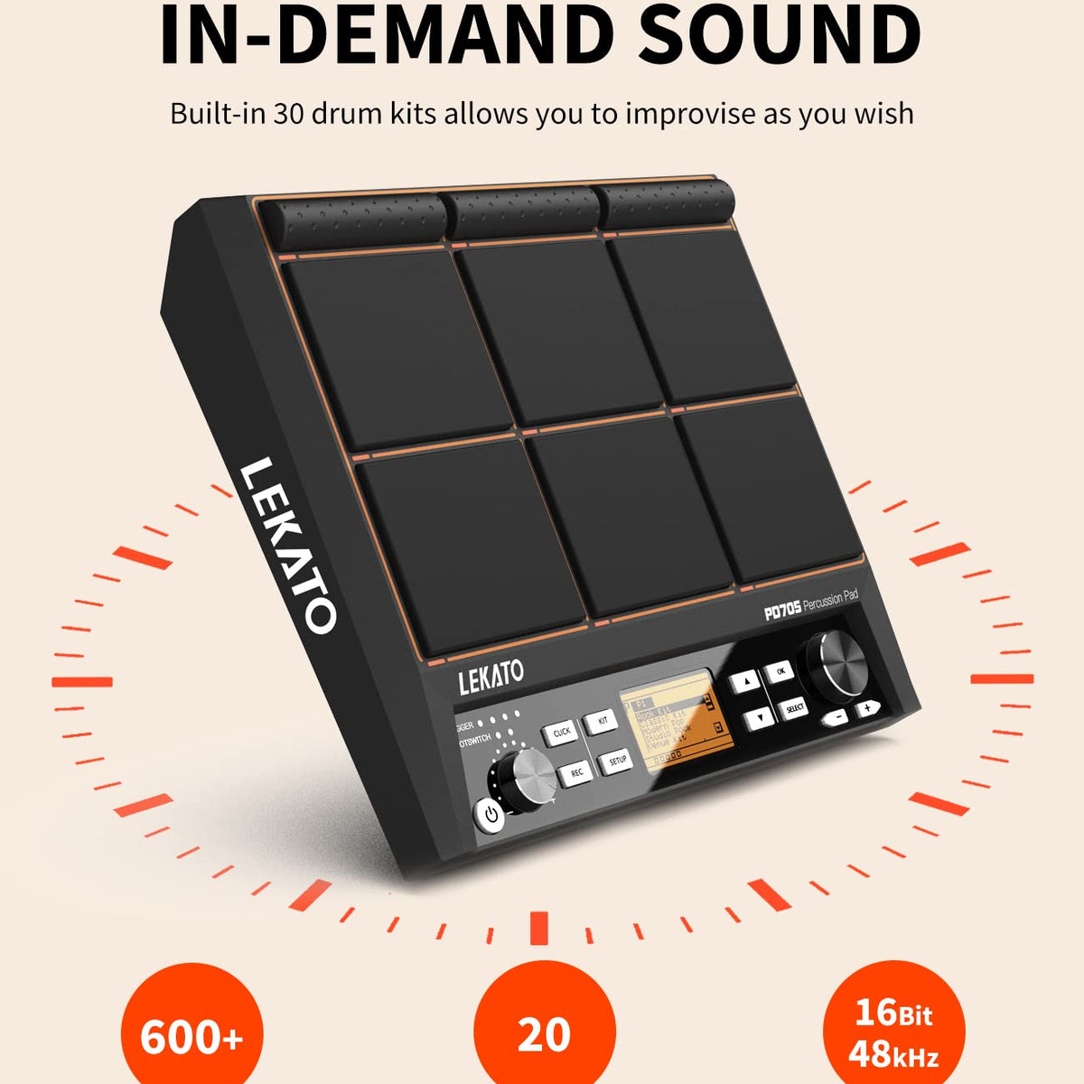 Drum Sample Pad, Lekato Electric Drum Set Pad With 9 Velocity Sensitiv ...