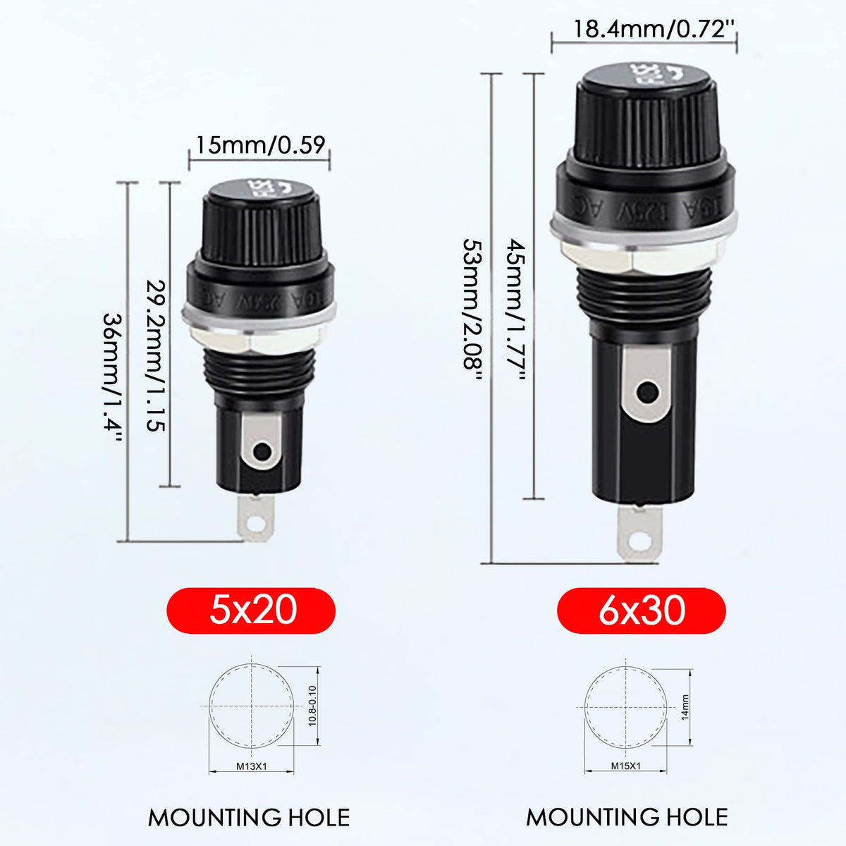 10Pcs 5X20Mm Panel Mount Screw Cap Fuse Holder Case Glass Tube Fuse Ra ...