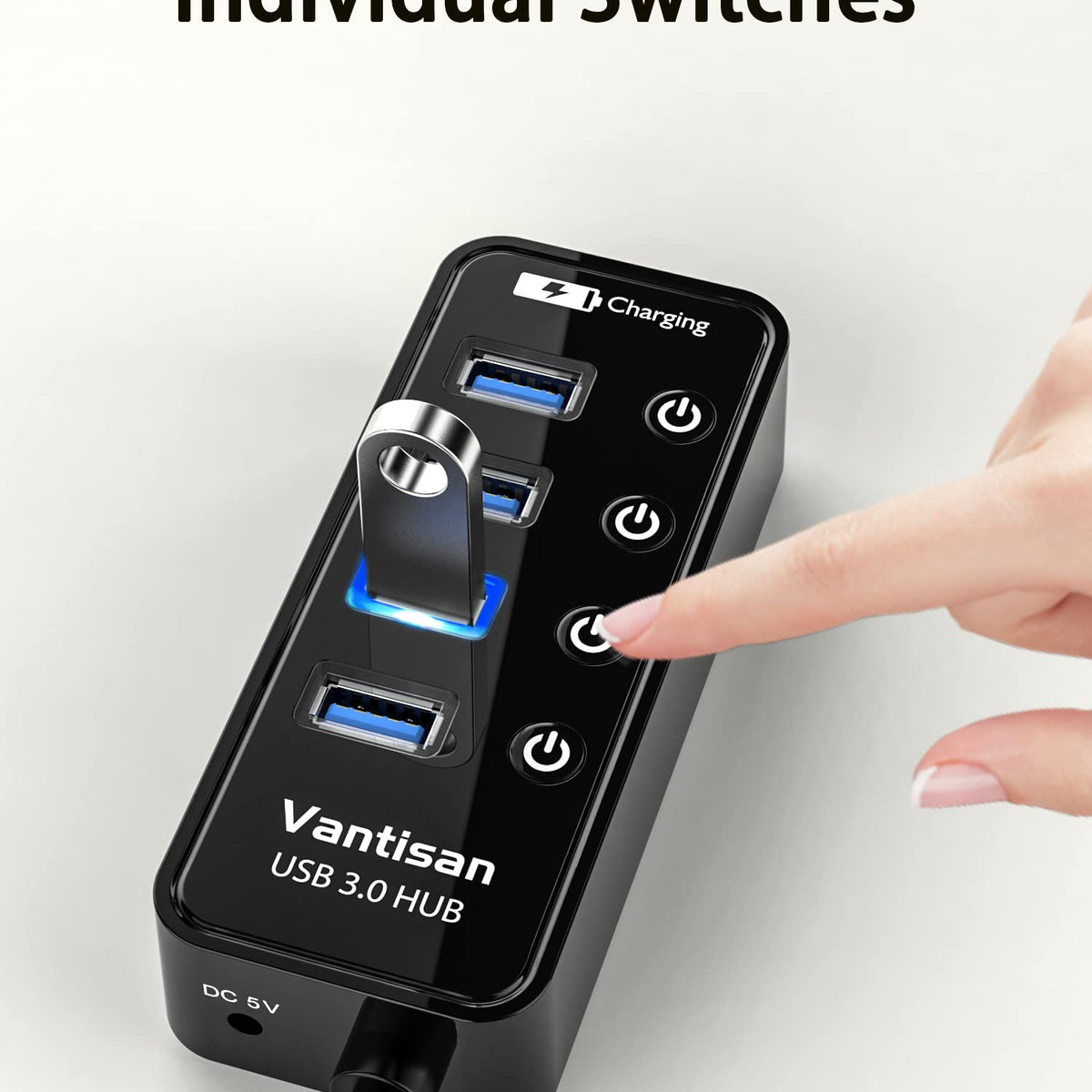 Vantisan Powered Usb 3.0 Hub, Usb Extension 4 Port Usb Hub Splitter (4 ...