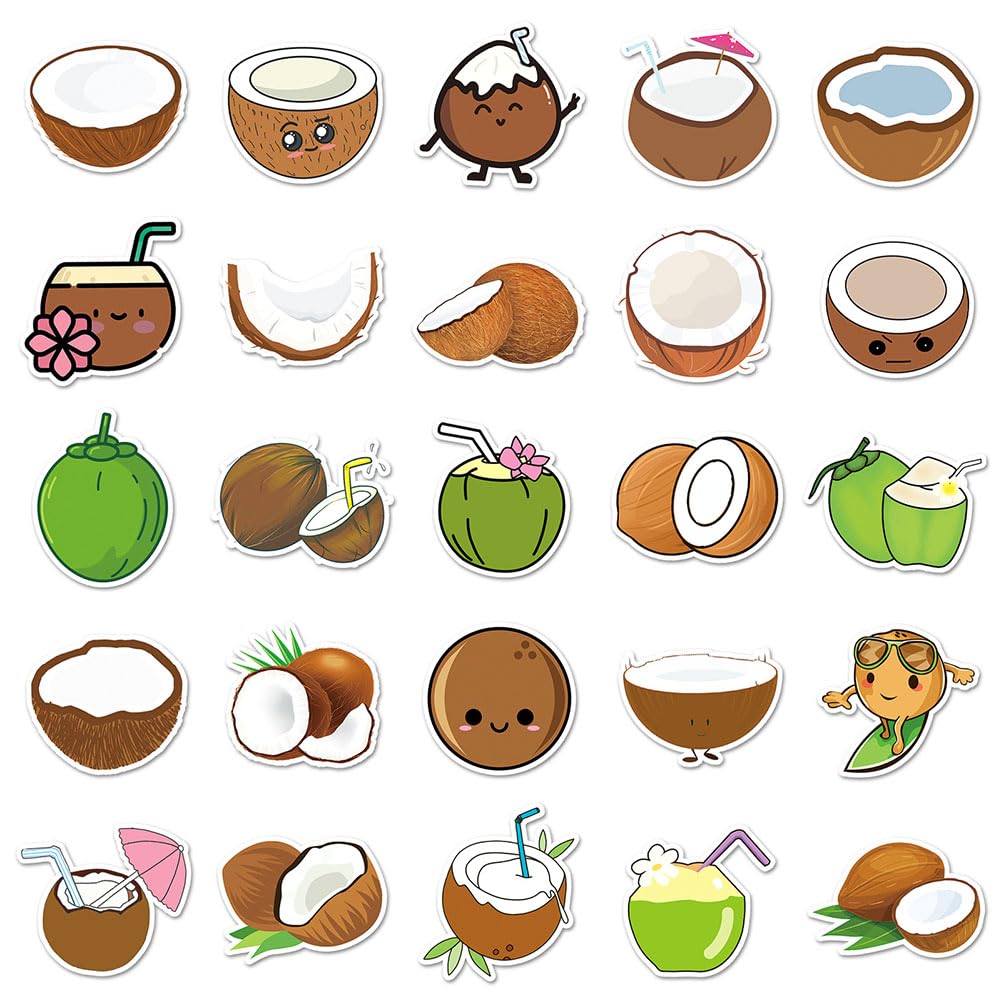 Coconut Stickers |50Pcs Coconut Waterproof Vinyl Decals For Water Bott ...
