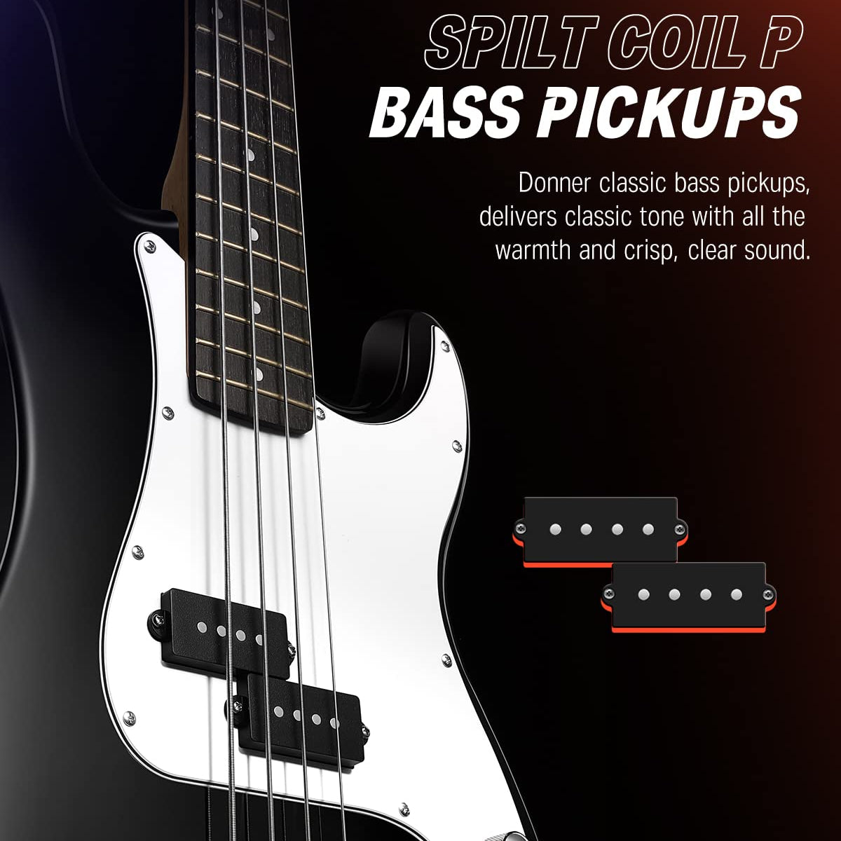 Donner Electric Bass Guitar 4 Strings Full Size Standard Bass Pb Style ...