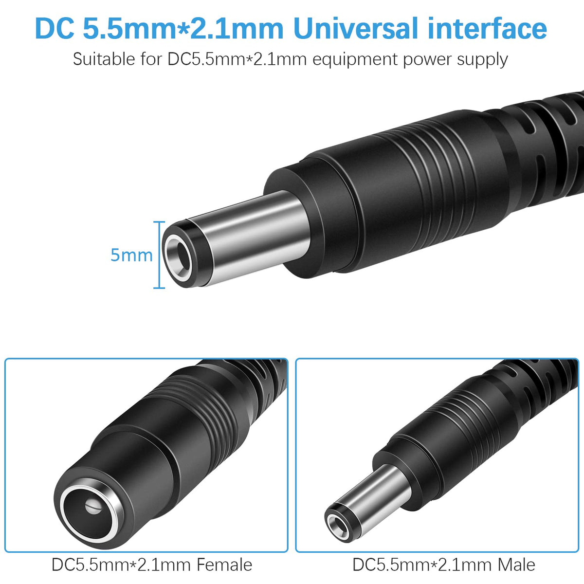 Dc Power Extension Cable, 12V Dc Extension Cord 2.1Mm X 5.5Mm Male To ...