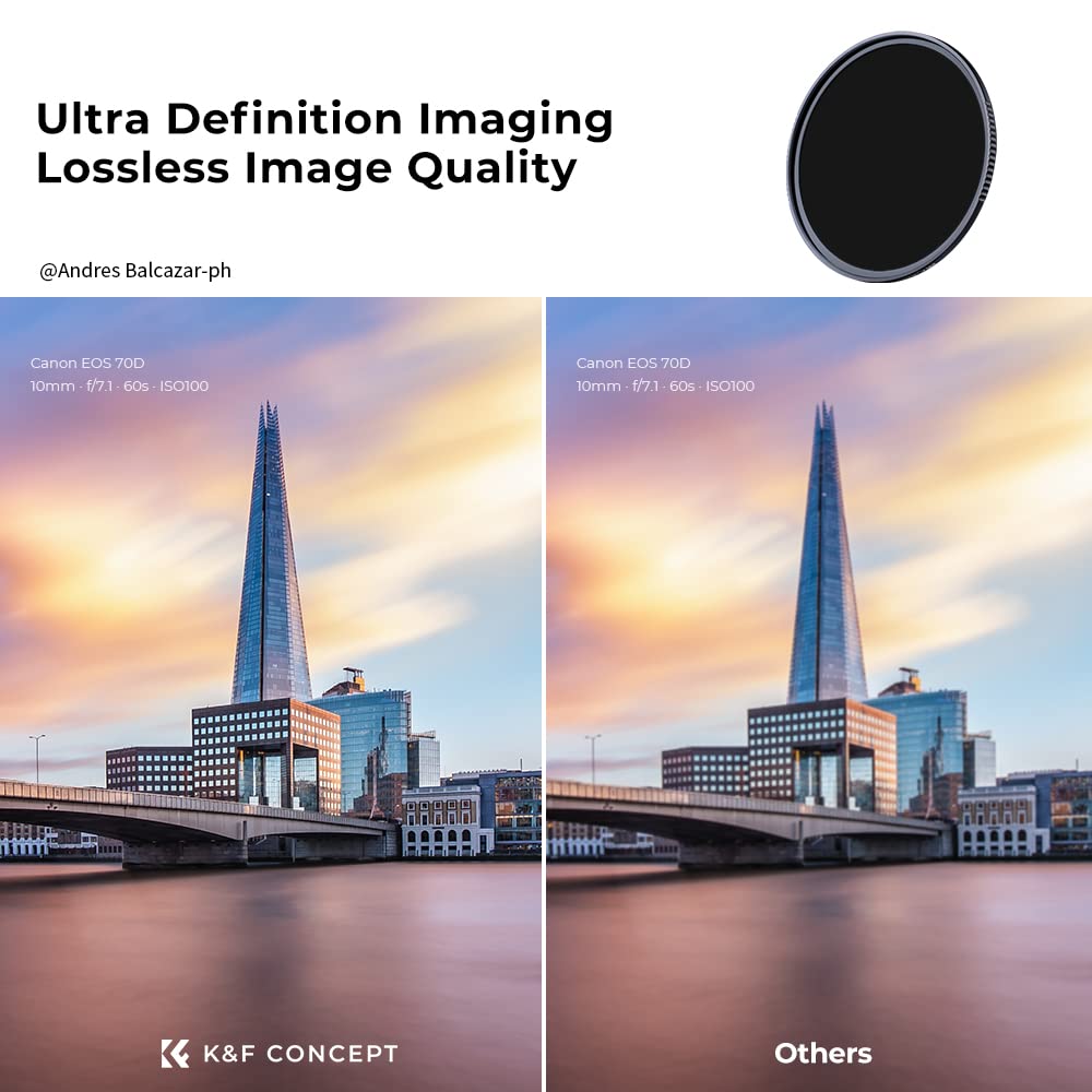 K&F Concept 62mm ND1000 10-Stop Fixed Neutral Density Camera Lens Filt ...