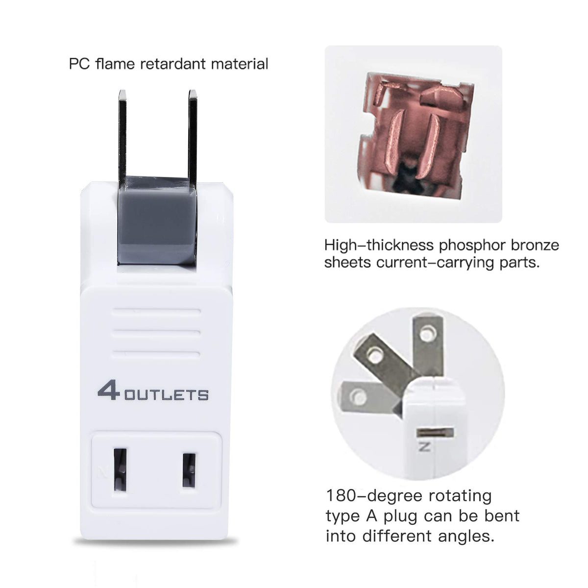 Sycon 2 Prong Swivel Wall Adapter, Electrical 4 Way Outlet Expander ...