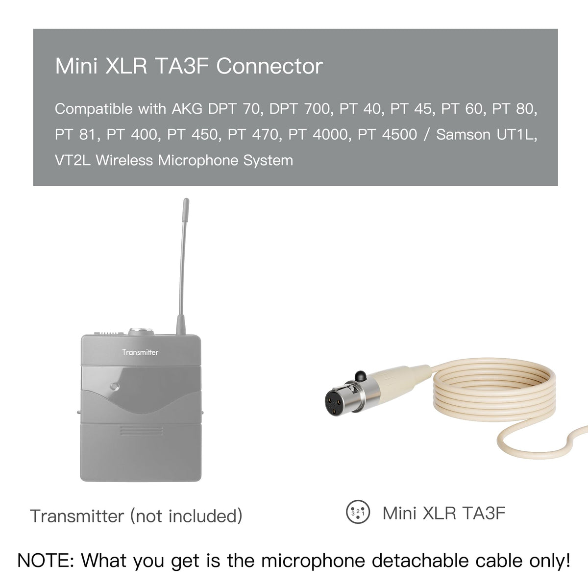 J K Mini XLR TA3F Detachable Cable for JK MIC-J 071S Headset Headworn ...
