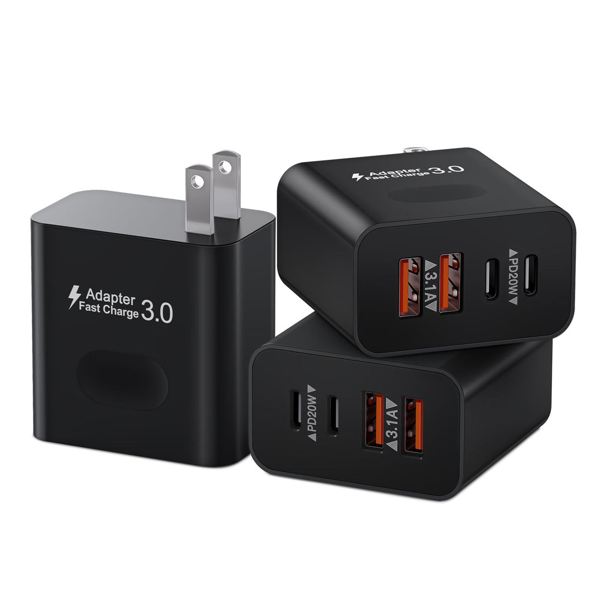 [3 Pack] USB C Wall Charger, 40W 4-Port USBC Charger Dual USB-C Power ...