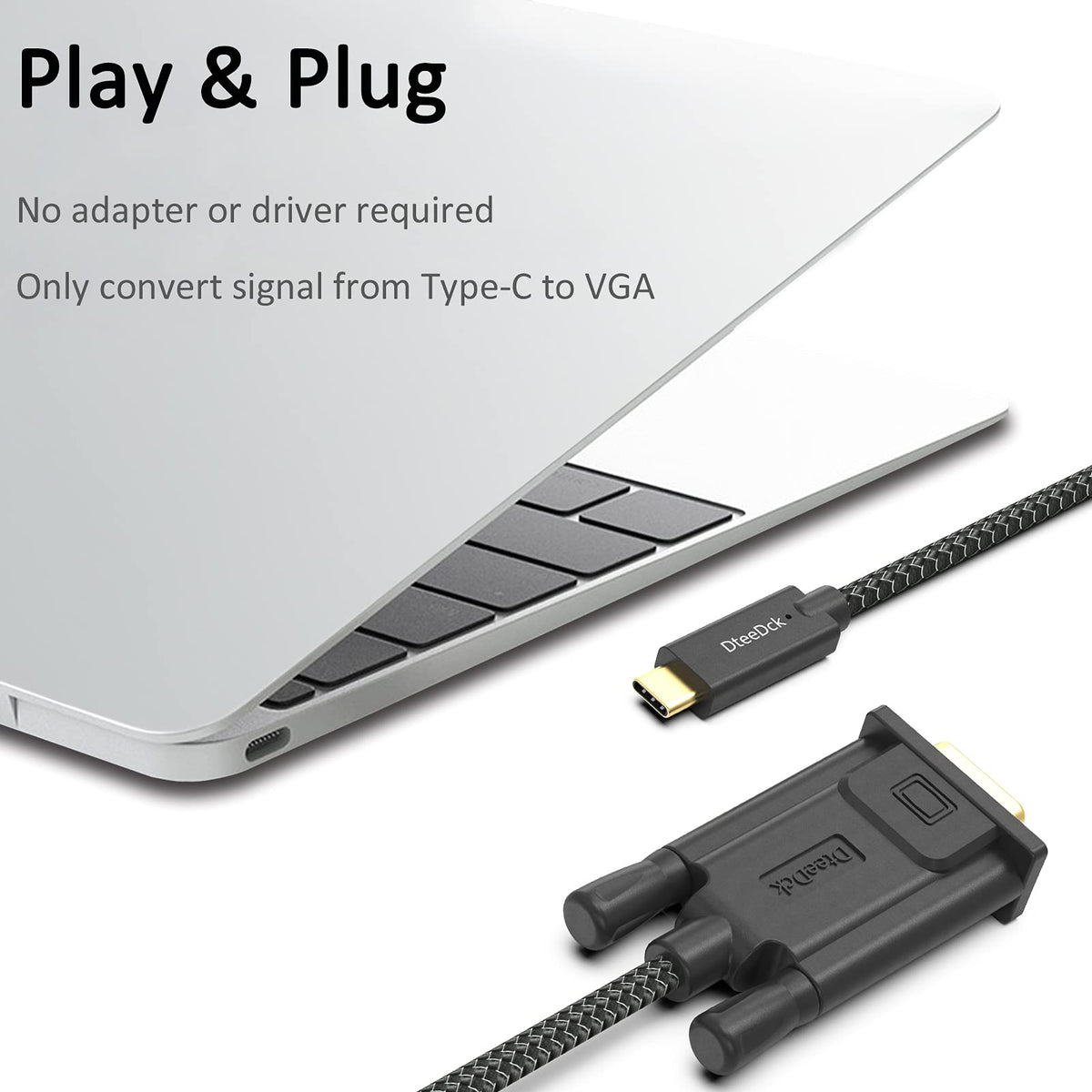 DteeDck USB C to VGA Cable Thunderbolt 3 6 ft Braided Black 1080p Adap ...