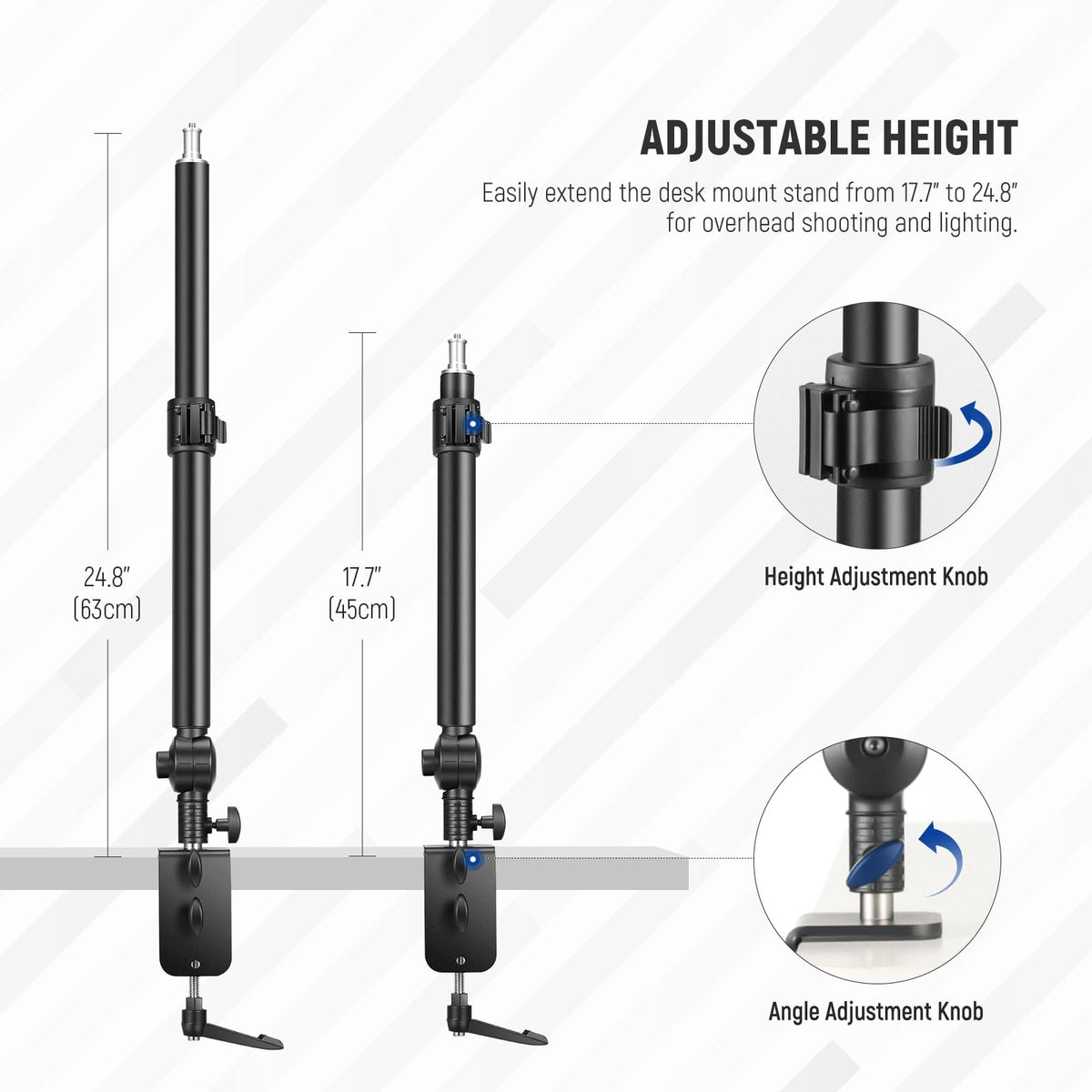NEEWER Camera Desk Mount Stand 225 Tilt & 360 Swivel 17.7-24.8 Tabletop ...