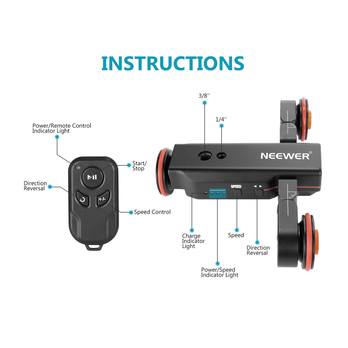 Neewer 3 Wheels Wireless Video Camera Dolly, 3 Speed Motorized Electric ...