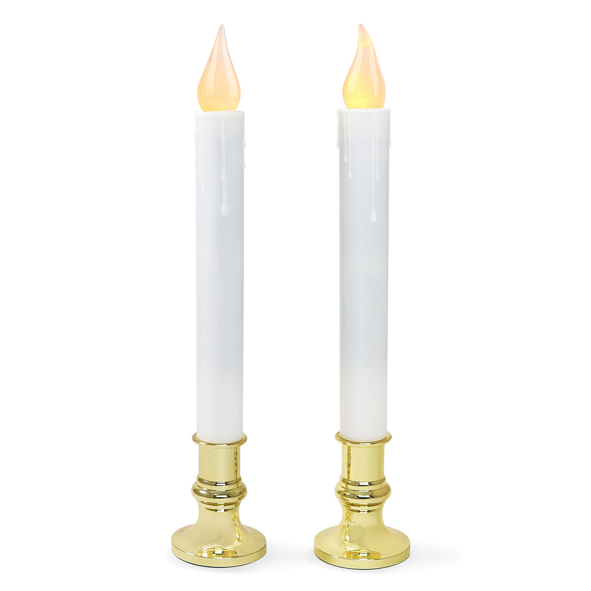 FURORA LIGHTING LED White Taper Candles with Gold Holders Pack of 2 ...
