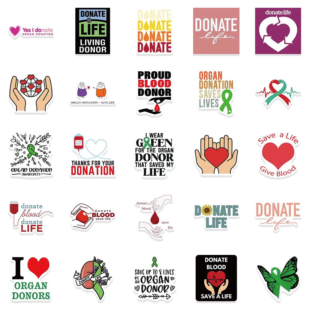 Donate Life Stickers |50 Pcs Blood Organ Donation Waterproof Vinyl Dec ...