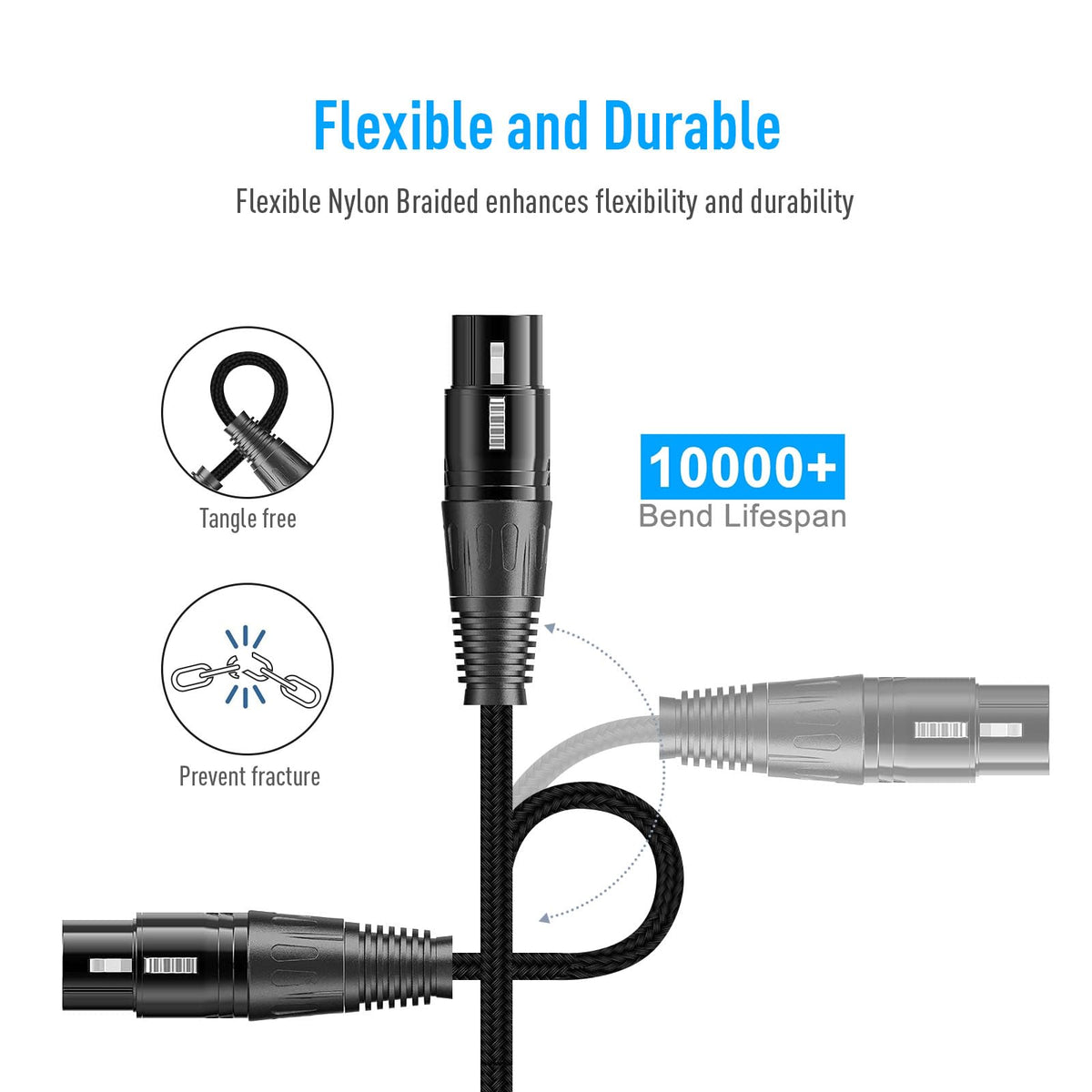 Shaevle XLR Microphone Cable 2 Pack 10 Feet/3M Male to Female 3 Pin ...